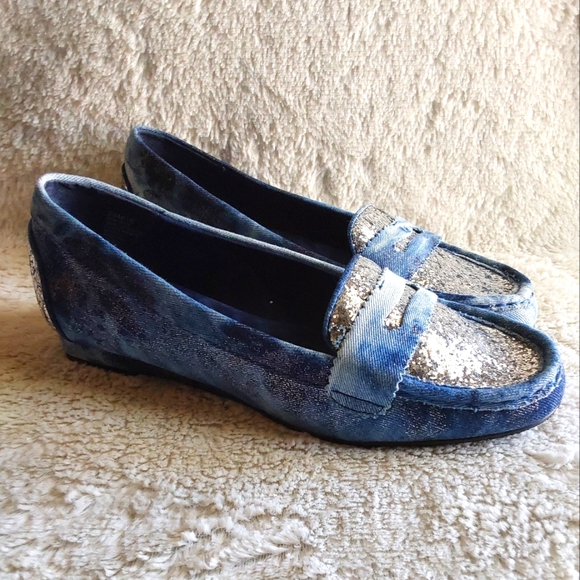 Joan Boyce | Shoes | New Joan Boyce Denim Sequened Penny Loafers | Poshmark